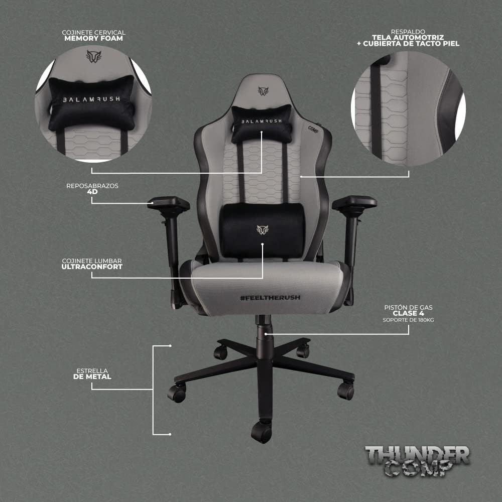 Silla Gamer Balam Rush Thunder Tour Edición Gris BR-932882